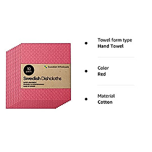 Swedish Wholesale Swedish DishCloths for Kitchen- 10 Pack Reusable Paper Towels Washable - Eco Friendly Cellulose Sponge Microfiber Dish Cloths - Kitchen Essentials - Red
