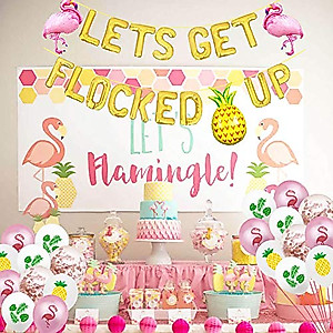 Let's Get Flocked Up Balloons Hawaii Luau Flamingo Tropical Summer Beach Pineapple Bachelorette Party Banner Flamingo Bach Bachelorette Party Supplies Decorations
