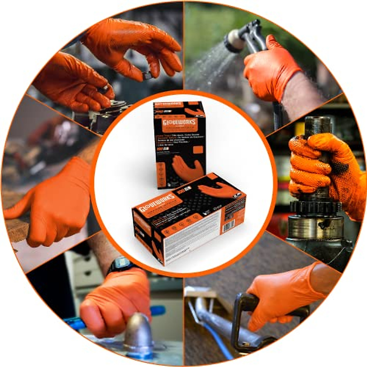 GLOVEWORKS HD Orange Nitrile Disposable Gloves, 8 Mil, Latex and Powder Free, Industrial, Food Safe, Raised Diamond Texture, Small, Case of 1000