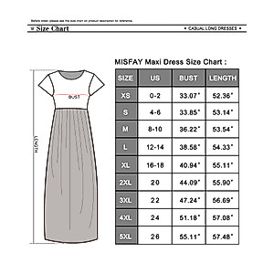MISFAY Women Short Sleeve Loose Plain Maxi Dresses Casual Long Dresses Pockets(Black,L)