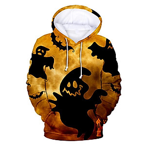 CapsA Halloween Hoodies Costumes for Women Long Sleeve Pumpkin Print Hoodie Top Blouse Funny Pullover Hooded Clothes
