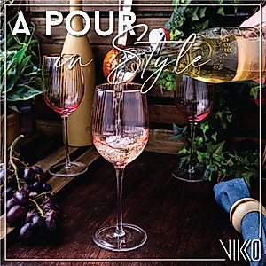 Vikko Décor Wine Glasses, Set of 2 Peach Blown Glass with Gold Rim, 11 Ounce Fancy Wine Glasses With Stem for Red and White Wine, Dishwasher Safe Goblets, Decorative Wine Glasses