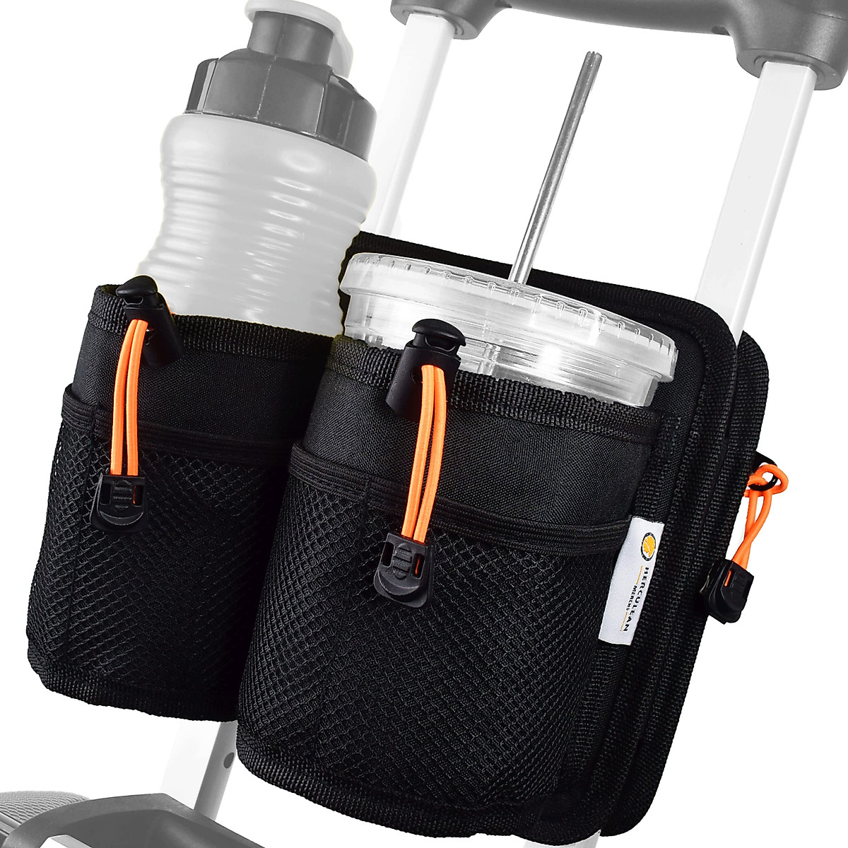 Herculean Merchs Luggage Cup Holder - Black Nylon & Polyester Drink Holder for Suitcase Handles - Caddy Bag Accessory for Beverage, Bottle Holder - Luggage Gift, Drink Caddy for Traveler Carry On