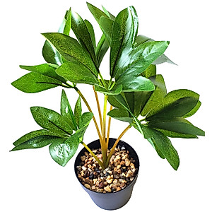 MRTIOO Mini Potted Artificial Potted Plants Fake Plastic Leaves Plants, Realistic Fake Plant with Plastic Pot, for Home Garden Office Store Kitchen Decor - with Flowerpot