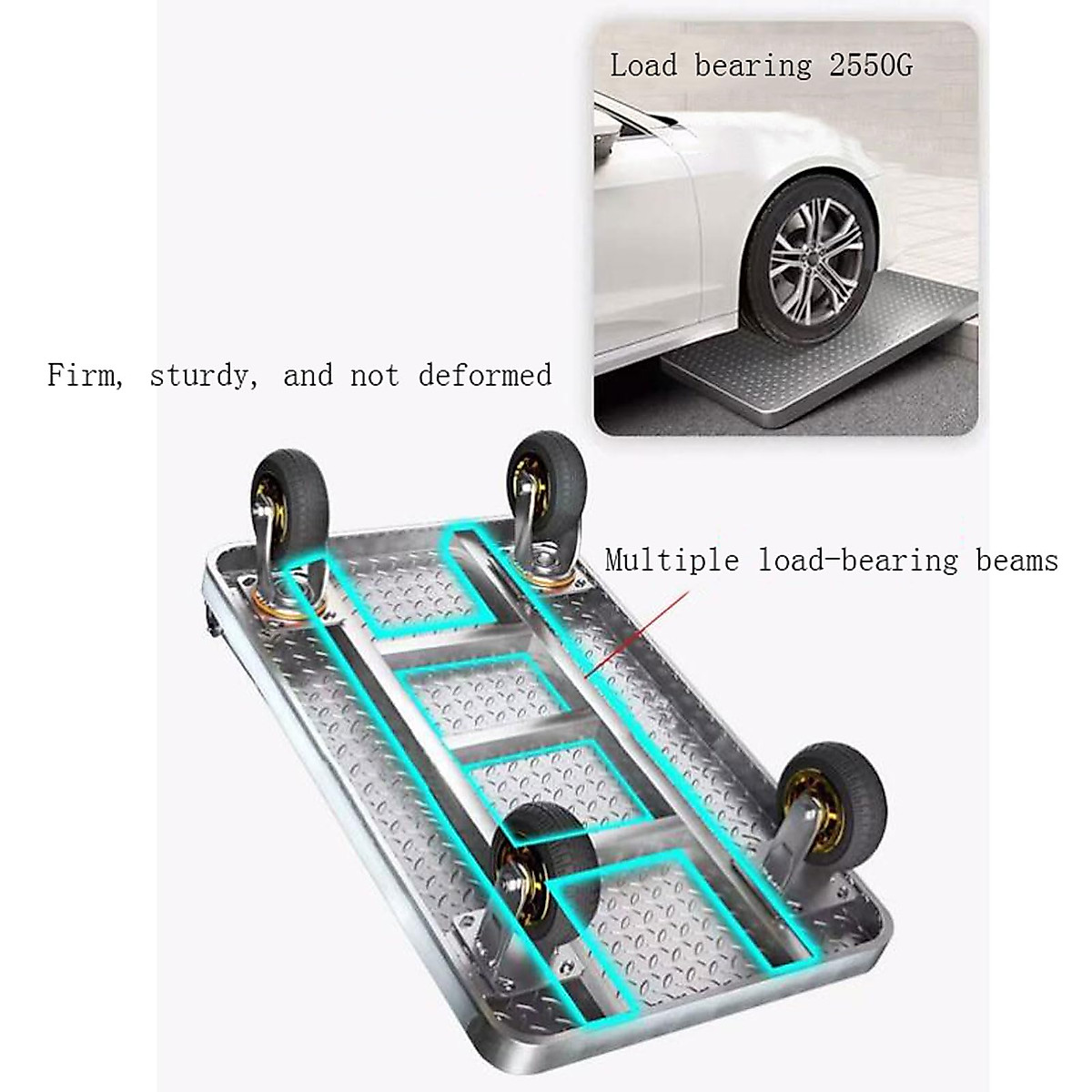 Folding Platform Trucks,Rolling Flatbed Cart Dolly for Easy Transportation Heavy Industrial Platform Hand Trucks, Garage Warehouse Moving Truck,Heavy Duty Platform Trolley with Rubber W(Size:60x40cm)