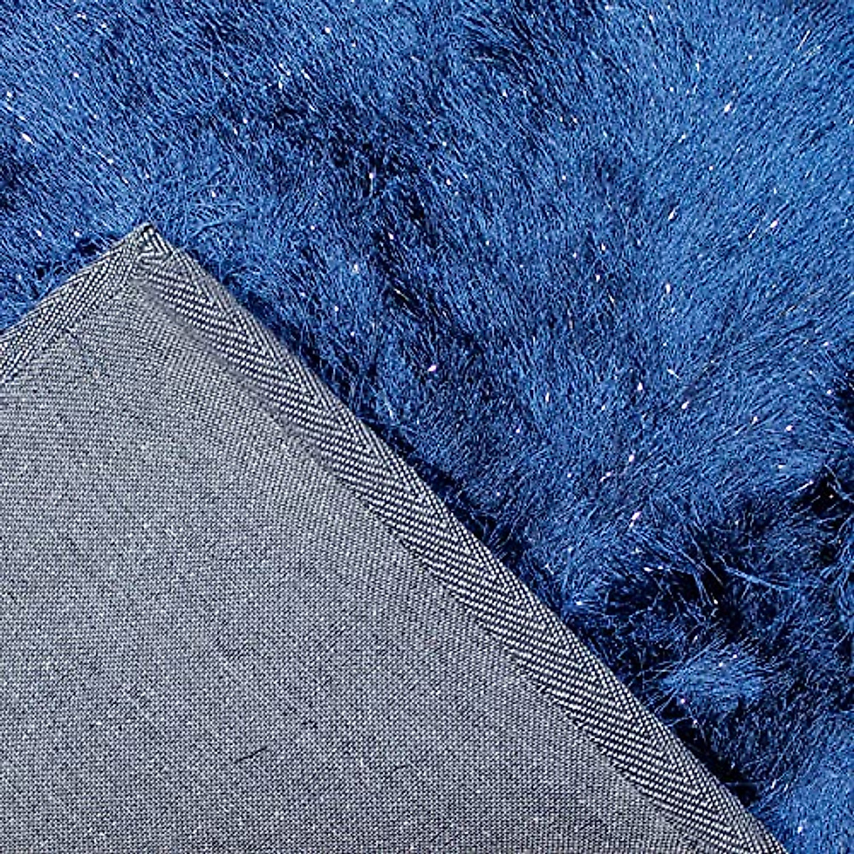 8x10 Feet Navy Blue Dark Blue Color Solid Plush 3D Pile Decorative Designer Area Rug Carpet Bedroom Living Room Indoor Shag Shaggy Shimmer Shiny Glitter Furry Flokati Plush Pile Modern Contemporary