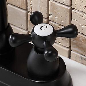 UFaucet 4 Inch Centerset Matte Black Bathroom Faucet, 2 Cross Handle 3 Hole RV Camper Bathroom Sink Faucet, 360° Swivel Spout Stainless Steel Lavatory Basin Bath Vanity Without Accessories Only Faucet