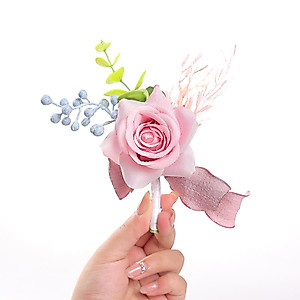 GLIDLION 2Pcs Men Boutonniere and Woman Wrist Corsage Set,Artificial Flowers Groom/Groomsman Boutonniere Pins,Bride/Bridesmaid Wrist Corsage for Wedding Party Homecoming Prom (Dusty Pink)