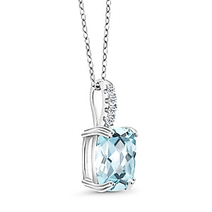 Gem Stone King 925 Sterling Silver Sky Blue Simulated Aquamarine and White Topaz Pendant Necklace For Women (2.78 Cttw, with 18 Inch Silver Chain)