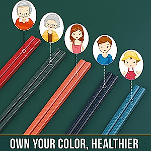 Chopsticks, GLAMFIELDS 5 Pairs Premium Reusable Multicolour Chopsticks for Sushi Japanese Matte Anti-slip Chop Sticks with Gift Case Lightweight Dishwasher Safe, 9.6 Inch