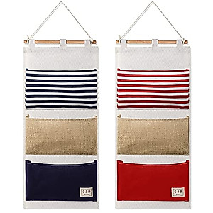 Riakrum 2 Pcs Hanging Organizer with Pockets Wall Hanging Storage Bag Linen Cotton Fabric Wall Door 3 Pockets Hanging Bag for Exchange Gifts Cabin Door Closet