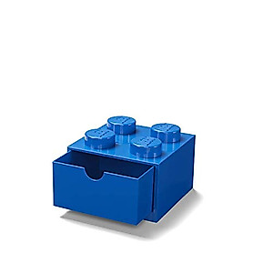Room Copenhagen LEGO Storage Brick 4 Desk Drawer, 4-Stud Stackable Tabletop Storage Box, 6.2 x 6.2 x 4.4 In, Blue