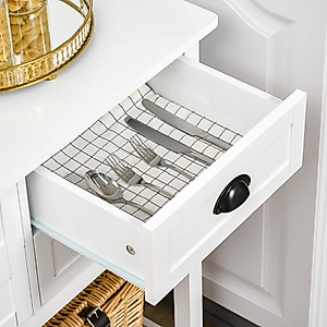 HOMCOM Coffee Bar Cabinet, Sideboard Buffet Cabinet, Kitchen Cabinet with 4 Drawers and Slatted Bottom Shelf for Kitchen, Living Room, White