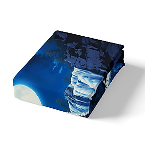 Moon Howling Wolf Bedding Set Twin Size,3D Wolf Duvet Cover Set Kids Boys Girls Room Decor,Waterfall Wild Animal Moonlight Comforter Cover 2Pcs,Blue Dark Night Nature Bedspreads Cover,1 Pillowcase