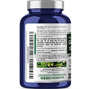 NusaPure Ginkgo Biloba Extract 12,500mg per Veggie Caps 200 Capsules (Vegetarian, Non-GMO, Vegan, Extract 50:1) Bioperine