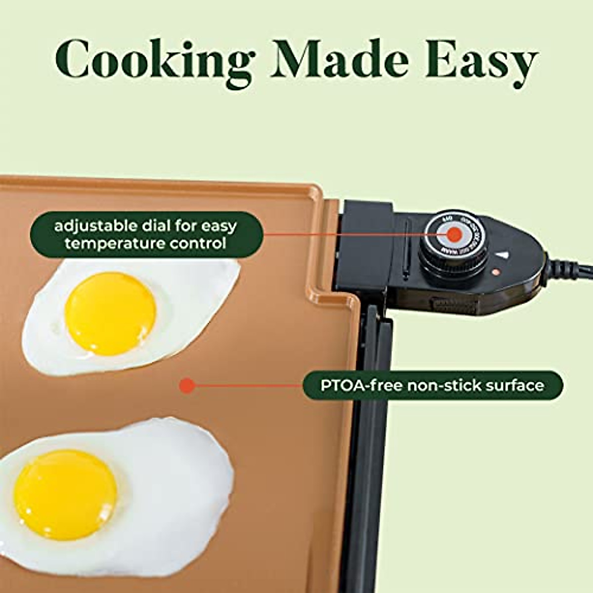 BELLA XL Electric Ceramic Titanium Griddle, Make 15 Eggs At Once, Healthy-Eco Non-stick Coating, Hassle-Free Clean Up, Large Submersible Cooking Surface, 12" x 22", Copper/Black