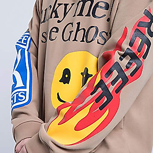 Cactus Pack Men's Graphic Hoodies Lucky Me I See Ghosts Pullover Hoodies Hip Hop Sweatshirt Khaki