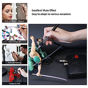 Psipro Mini Airbrush Kit Black Dual-Action Air Brush Gravity Feed Airbrush for Makeup Art Craft Nails Cake Decorating Modeling Tool with Airbrush Cleaning Set