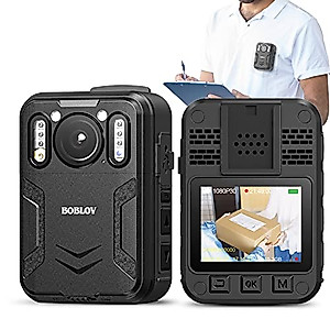 BOBLOV B4K2 128GB 4K Body Worn Camera with GPS, Two 3000mAh Batteries for 14-16hours Record, 4K Camcorders Video Camera with Charging Dock