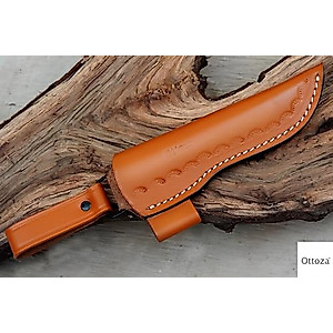 Ottoza Custom Handmade Brown 7" Leather Knife Sheath for 7 inch Blade for Bushcraft Knife - Hunting Knife - Camping Knife - Survival Knife - Fixed Blade Knives Vertical Carry/Cow-Buffalo Leather No:74