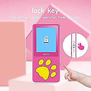 MP3 Player for Kids, Wiwoo 1.8" Portable Music Player with FM Radio Video Games Voice Recorder and Headphone, 8GB Children Cartoon Bear Paw Media Player Expandable Up to 128GB (Pink)