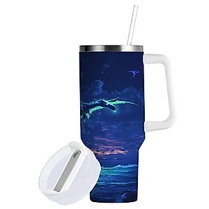 Slewiaeky Tumbler with Handle 40 oz Beast Dinosaur Vintage T Rex Travel Mug with Lid and Straw Stainless Steel Vacuum Insulated Water Bottle Cup for Iced Tea Coffee Cold Beverages Cup Holder Friendly