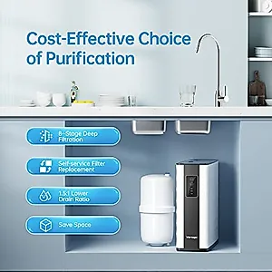 Vortopt Under Sink Reverse Osmosis System - 400 GPD Ro Water Filter System with Tank,Fast Flow, TDS Reduction,1.5：1 Pure to Drain, Water Filtration for Sink,USA Tech,Drinking Water Purifier,QR06