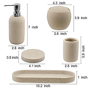 Resin Bathroom Accessories Set, 5 Pcs Heavy & Sturdy Matte Beige Bathroom Accessory Set with Soap Dispenser,Soap Dish,Toothbrush Holder,Tray,Cotton Jar, Classy Bathroom Decor and Gift Set