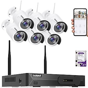 ISOTECT [Newest Strong Version WiFi] Wireless Security Camera System,8CH Full HD 1080P Video Security System, 6pcs Outdoor/Indoor IP Security Cameras, 65ft Night Vision and Easy Remote View, 2TB HDD