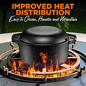 NutriChef Cast Iron Multi Cooker - Pre-Seasoned Non-Stick Double Dutch Oven Stovetop Casserole Cookware Braising Pot and Skillet Lid with Handle- For Oven, Stove, Grill, Over a Campfire Cooking