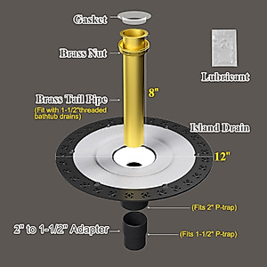 Freestanding Tub Drain Rough-in Kit, 12" Large Base Free standing Bathtub Drains Installation Kits with ABS Adapter and Brass Pipe CUPC Certification