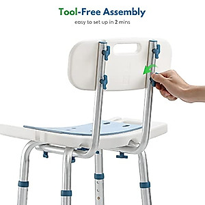 Auitoa 2 in 1 Shower Chair, with Handles and Shower Head Holder, Tool-Free Assembly 350lb Bathtub Chair for Shower with Back Support, Shower Stool for Inside Shower for Elderly, Handicap, Pregnant