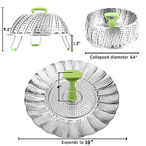 Consevisen Vegetable Steamer Basket for Cooking Food, Stainless Steel Veggie Steam Basket for Pot, Folding Expandable Steaming Insert with Extendable Handle Fits Various Size Pot, 6.4" to 10"