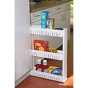 Laundry Room Organizer and Slim Storage Cart – Mobile Wheels Shelf with 3 Tiers Skinny Thin Shelves for Narrow Slim Space Between Washer and Dryer Perfect as Cleaning Supplies Organizer