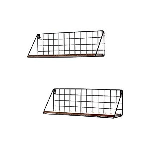 Coral Flower 2-Pack Floating Shelves Wall-Mounted Rustic Space-Saving & Decorative Wood Shelving Set for Living Room Office Bedroom，Rustic Brown 1