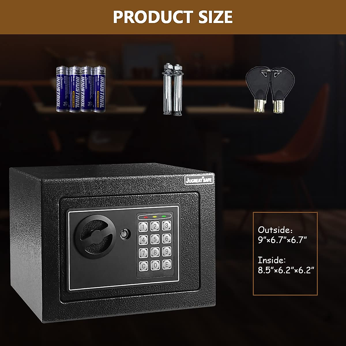 JUGREAT Fire Resistant Money Safe Box for Home with Fireproof Money Bag for Cash Safe Hidden, Security Safe Box for Money Safe with Keys,With Induction Light for Home Office Hotel