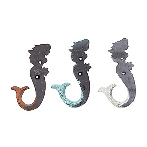 Deco 79 Metal Solid Wall Hook, Set of 3 4"W, 7"H, Multi Colored