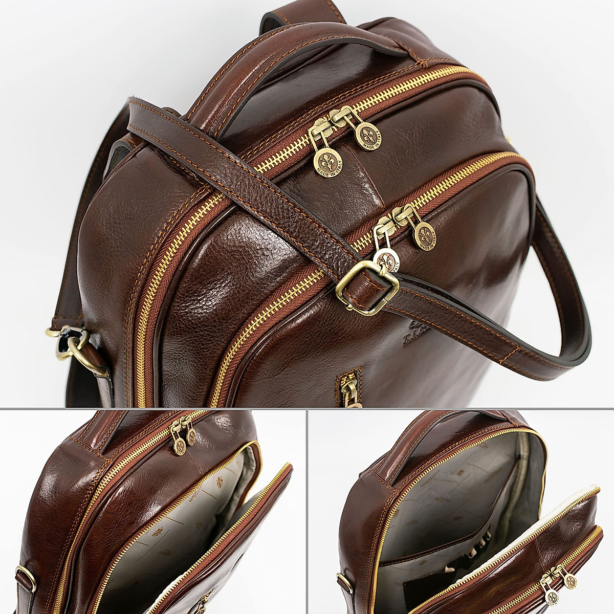 Time Resistance Leather Backpack Travel Bag Carry On Rucksack Brown Book Bag