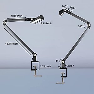 Eye-Caring Desk Lamp for Home Office, Architect Lamp with Clamp, 5 Color Modes & Brightness Levels, 60" Timer, 4-Joint Axis&120°Polarized Design, Flicker-free, 12W Desk Light for Working・Studying