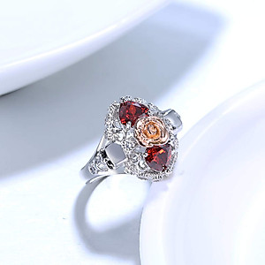 Deelan Gothic Style Skull Ring For Women Red Crystal Heart Vintage Jewelry Rose Flower Black Gold Plated Rings (DLR170-PA, 9)