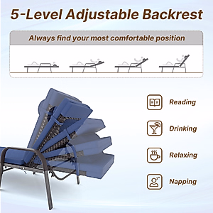 Gotland Patio Chaise Lounge Sets Outdoor Armchair Recliner Rattan Adjustable Back 3 Pieces Cushioned Patio Folding Chaise Lounge with Folding Table