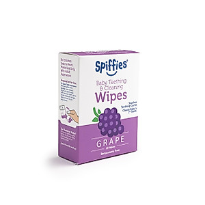 Spiffies Baby Oral Care Tooth Wipes - Gum & Teeth Wipe Tissues for Teething Relief & Cleaning Infant & Toddler Teeth - Baby Tooth Wipes w/Xylitol for Ages 0-12 Months & Up (Grape, 20 Count, 6 Pack)