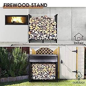 4Ft firewood rack outdoor with cover, Heavy-Duty Steel firewood rack outdoor indoor, fireplace wood stacker with Waterproof uv radiation wood rack cover