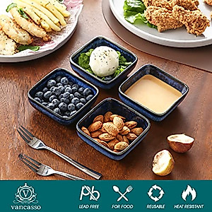 vancasso Stern 6 Oz Dipping Bowls, 3.7 Inches Ceramic Soy Sauce Dish, Square Side Dishes, Small Appetizer Plates Set of 4