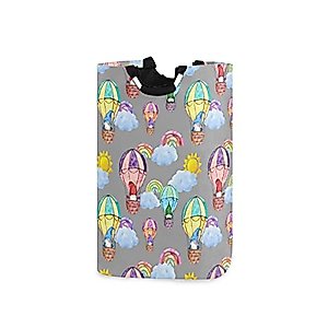 Nander Large Laundry Basket, Hot Air Balloon Gnome Collapsible Laundry Bag, Foldable Laundry Hamper, Toy Storage Basket for Halloween Decoration