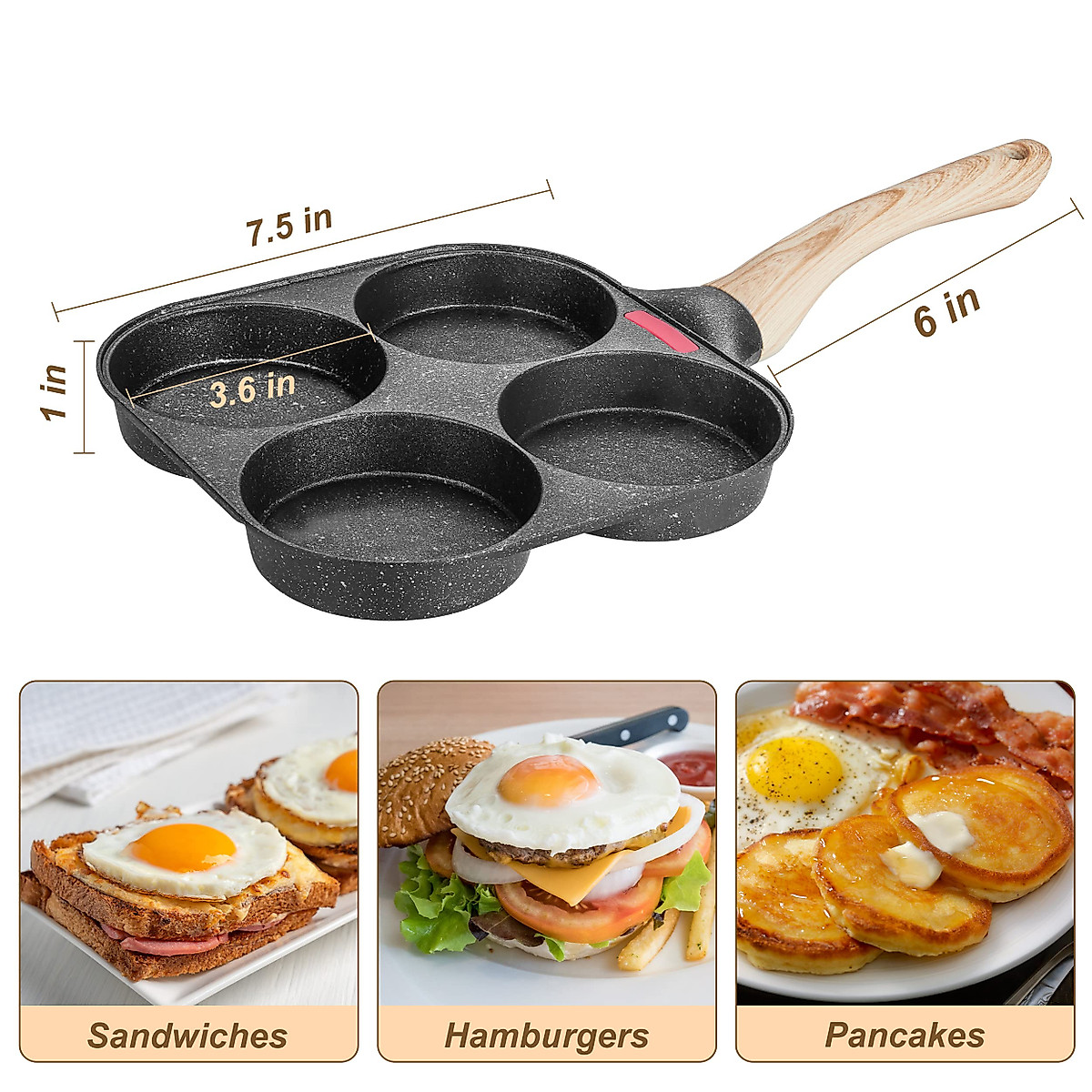 MyLifeUNIT Egg Frying Pan, 4-Cup Egg Pan Nonstick, Fried Egg Pan Skillet for Breakfast, Pancake, Hamburger, Sandwiches, Suitable for Gas Stove & Induction Cookware