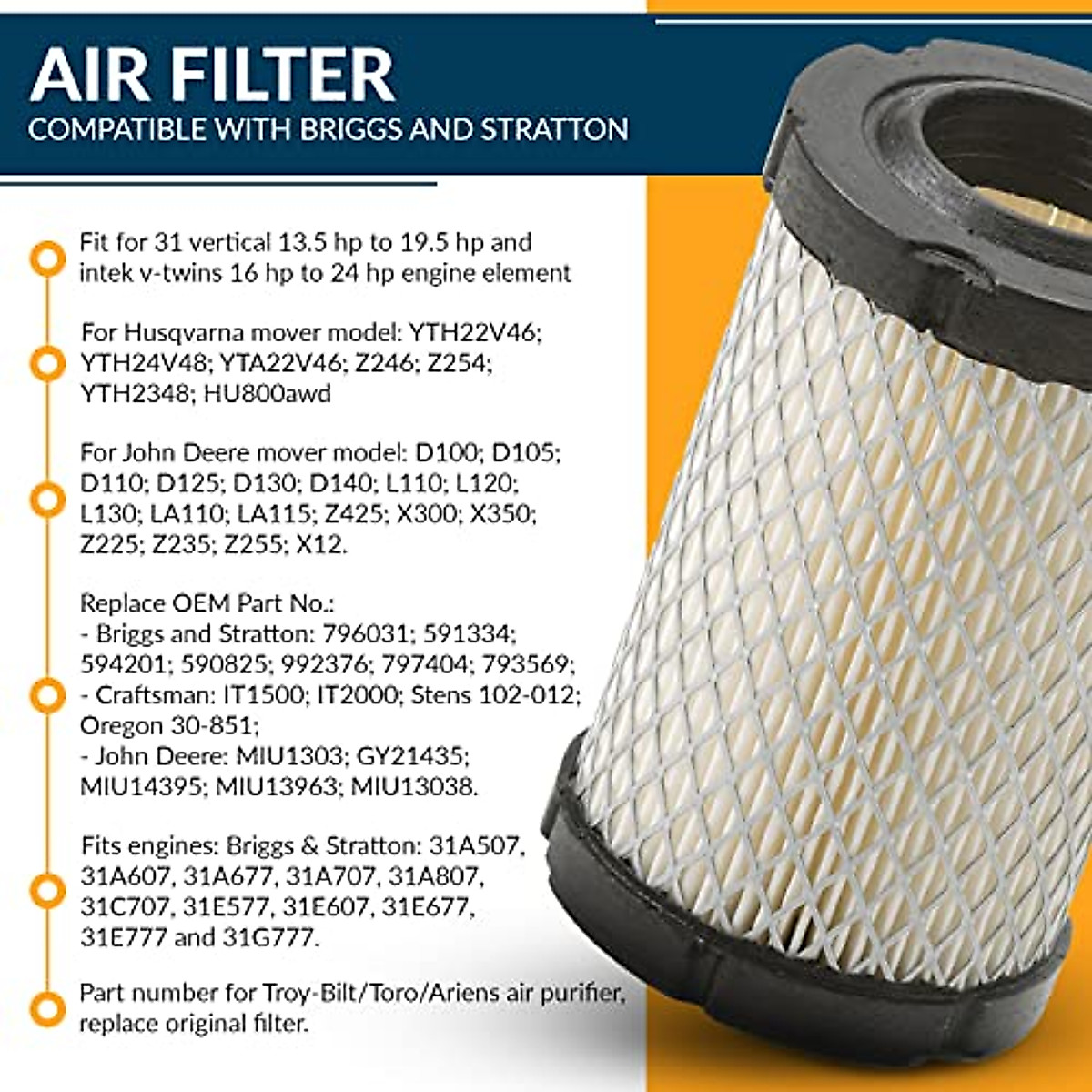 RARELEMON Air Filter Tune Up Kit for Craftsman YT3000 YS4500 LT2000 Lawn Tractor