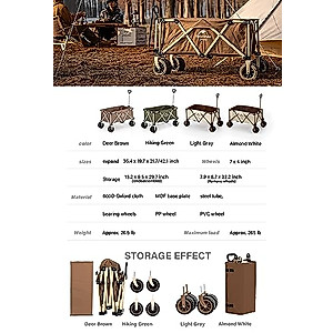 Naturehike Collapsible Outdoor Utility Folding Wagon, Heavy Duty Beach Wagon Cart, Large Capacity Foldable Grocery Wagon for auto Camping Garden Sports Outdoor Use (Almond White)
