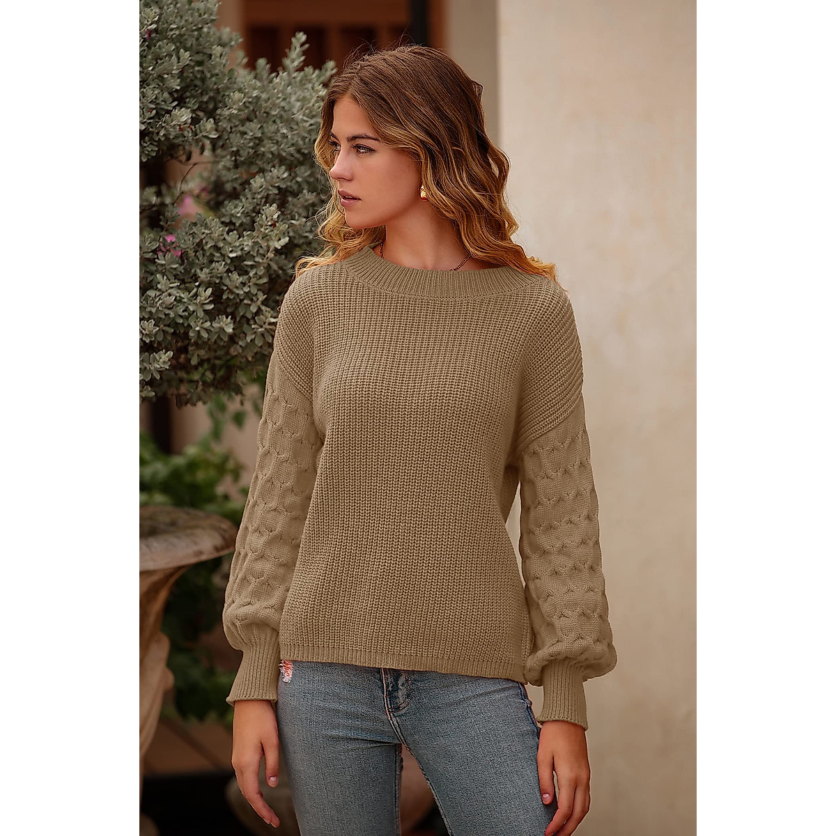 PRETTYGARDEN Women's 2024 Winter Pullover Sweater Casual Long Sleeve Crewneck Loose Chunky Knit Jumper Tops Blouse (Khaki,Small)