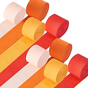 Orange Streamers Kit, 8 Rolls 656 Ft Party Streamers, Red Orange Yellow Pink Crepe Paper Streamers for Thanksgiving Birthday Anniversary Fire Color Decorations Fall Decoration Supplies